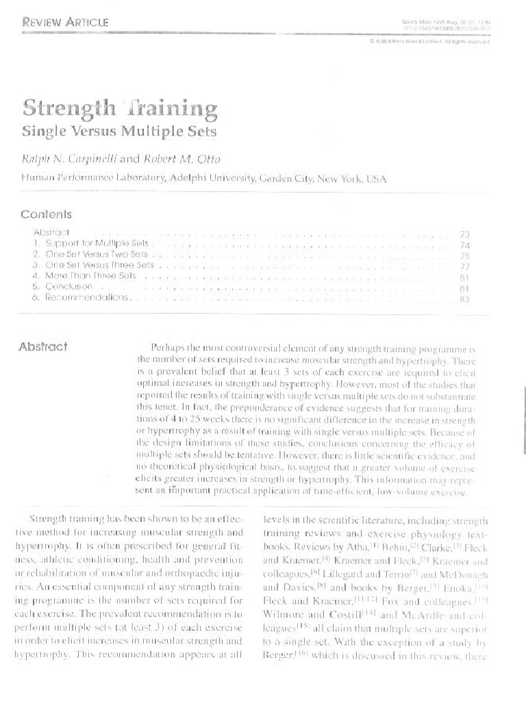 Strength Training-Single Vs Multiple Sets | PDF