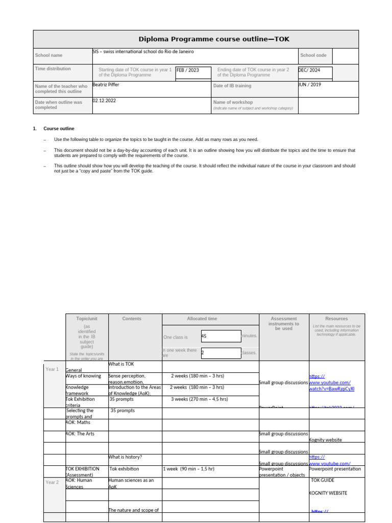 Course Outline - TOK | PDF
