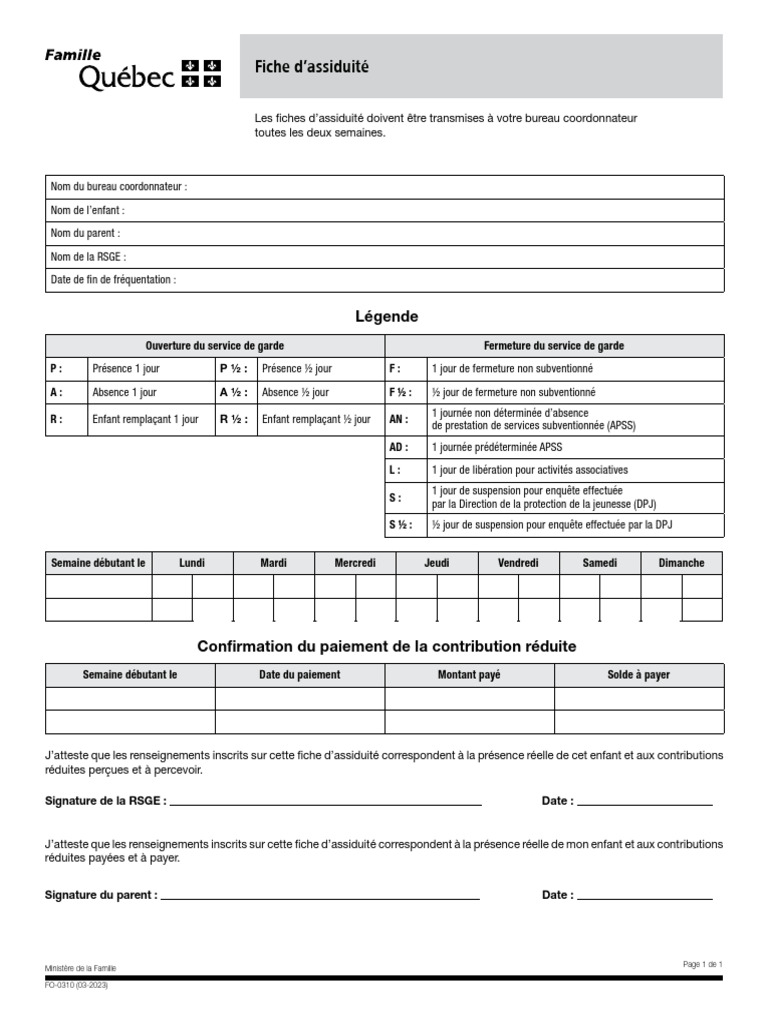 Fiche D'assiduité: Légende | PDF