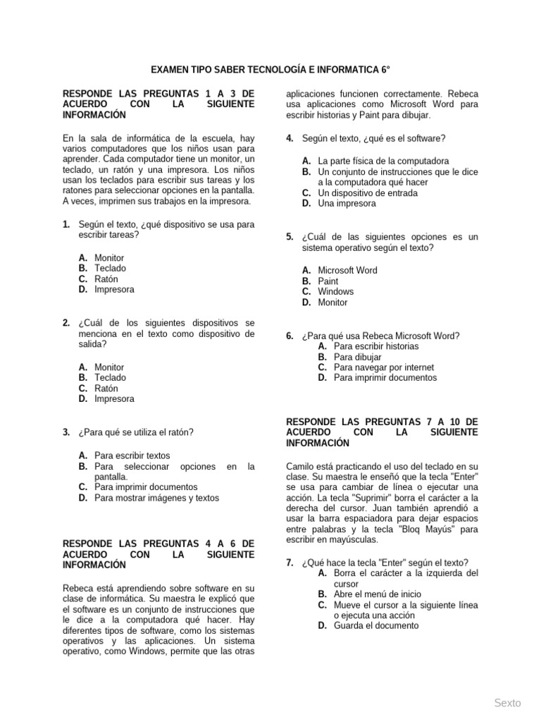 Informatica - Simulacro Prueba Saber | PDF