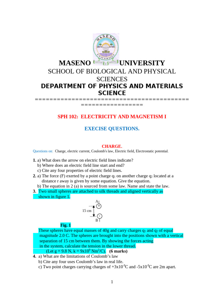 SPH 102 Exercise Questions | PDF | Electromagnetic Induction | Science & Mathematics