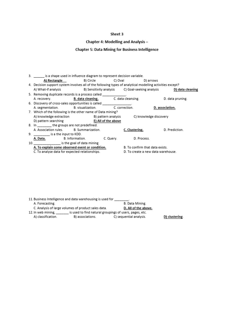 Data Mining and Business Intelligence Quiz | PDF | Data Mining ...