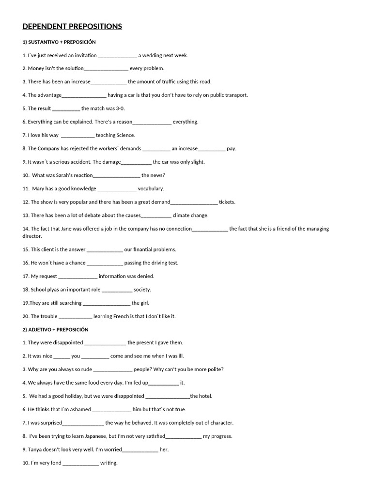 Dependent Prepositions Ejercicios+Key | PDF