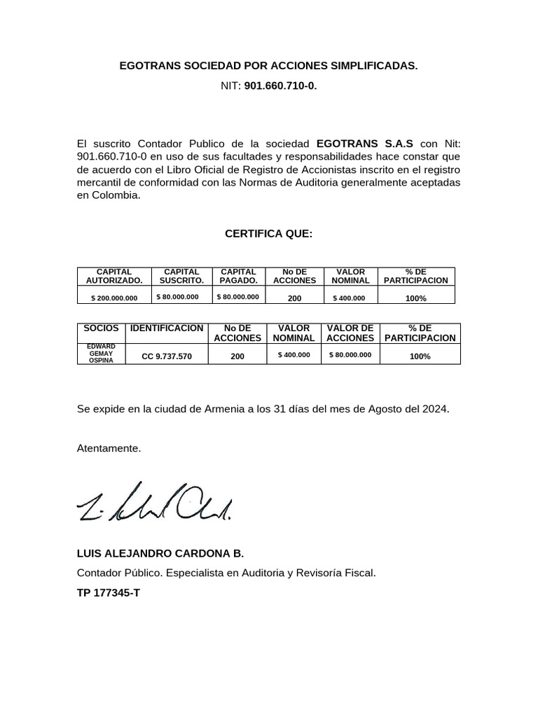 Certificado Composicion Accionaria | PDF Certificado Composicion Accionaria | PDF