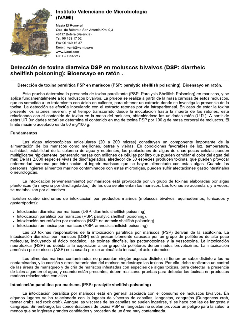 Detección de Toxina Diarreica DSP en Moluscos Bivalvos (DSP - Diarrheic ...