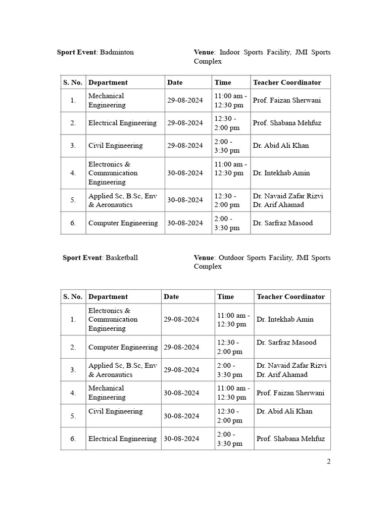Schedule For Sports Trials | PDF