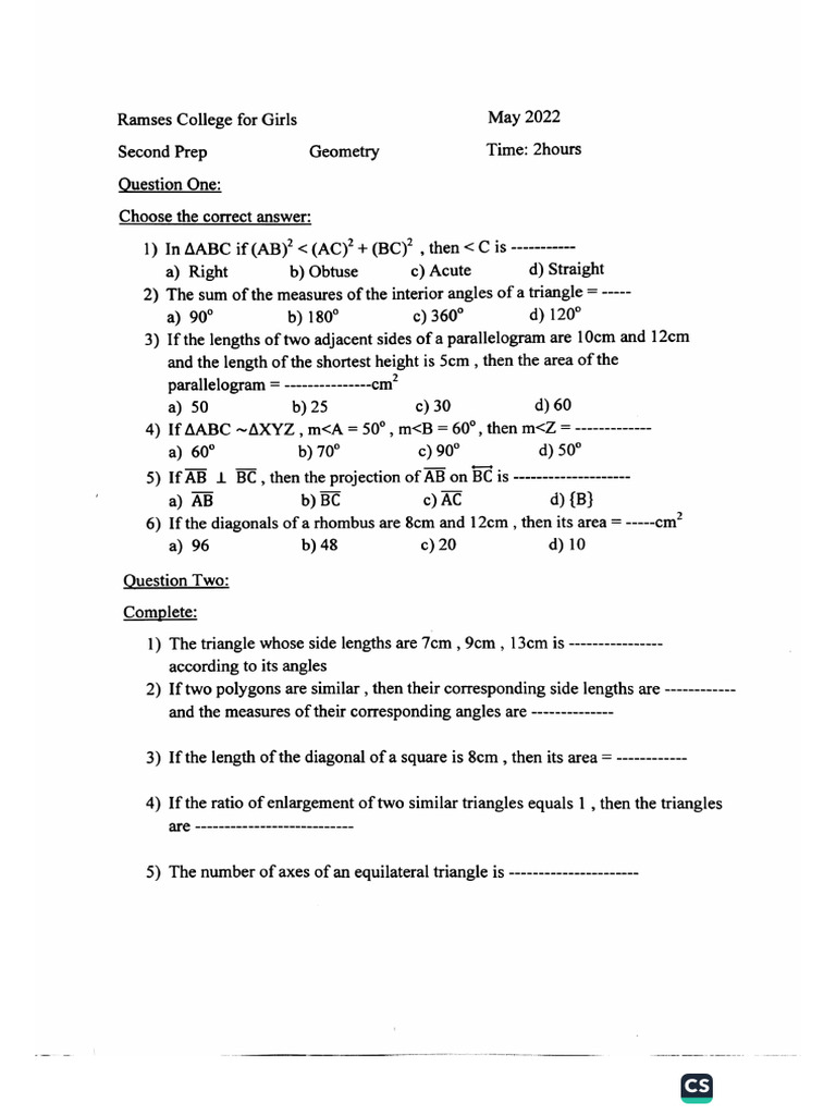 May 2022 Geom 2nd Prep | PDF