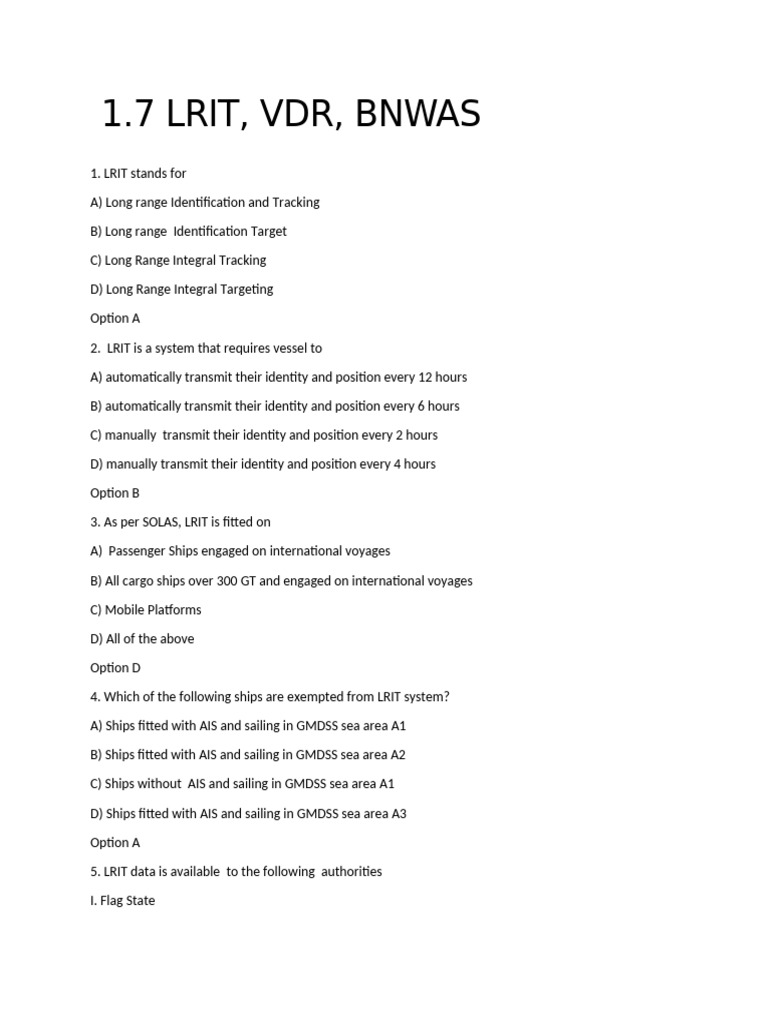 2 Second Sem - t202 Nav IV Nav Aids - 1.7 Lrit VDR Bnwas | PDF