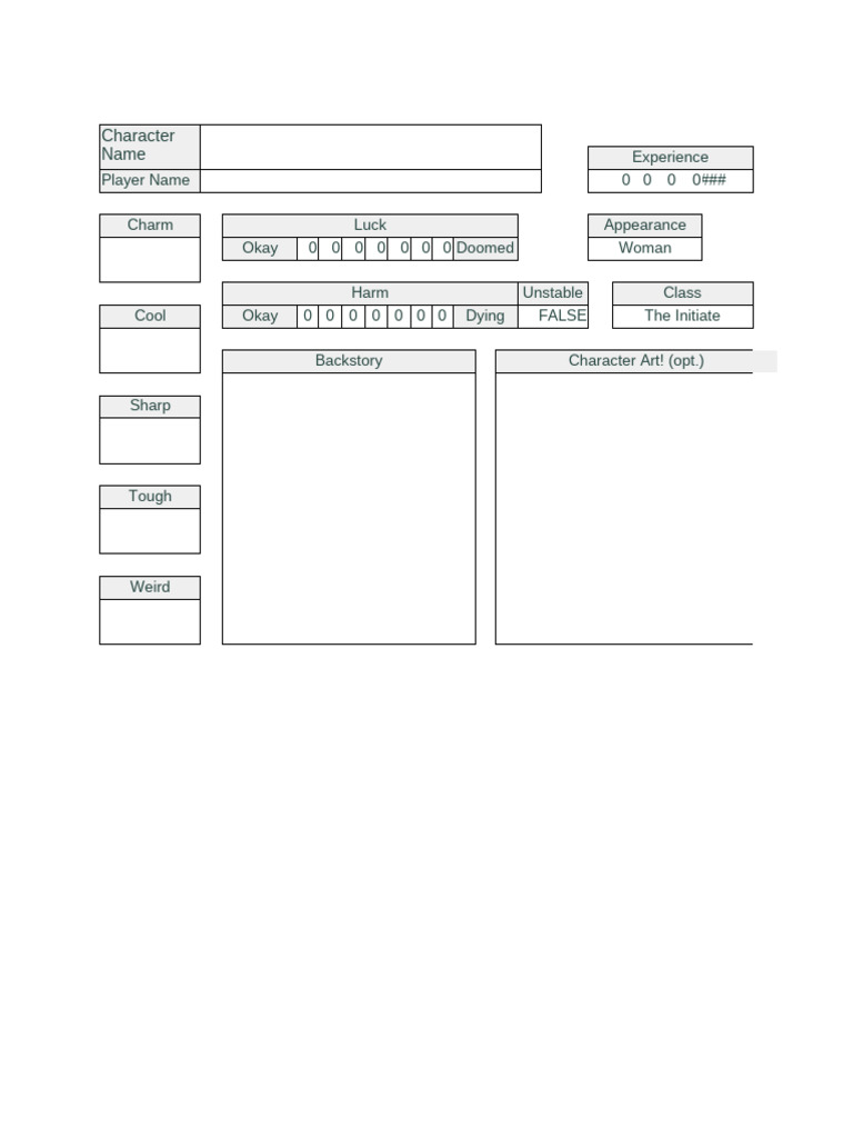 Monster of The Week Character Sheet v1.2 | PDF