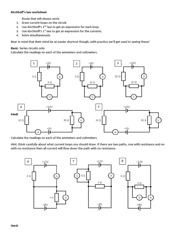 Kirchhoffs Law Worksheet | PDF