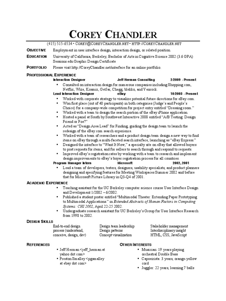 Corey Chandler's Resume | PDF | E Bay | Human–Computer Interaction