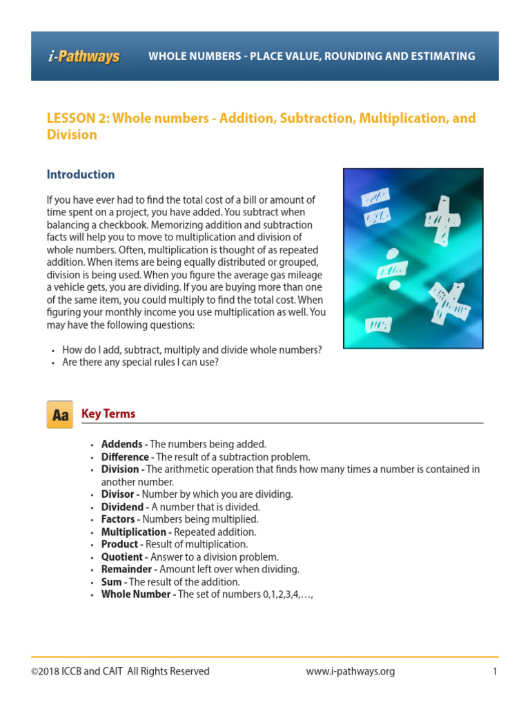 L.2 - Whole-numbers-Addition-Subtraction-Multiplication-and-Division | PDF