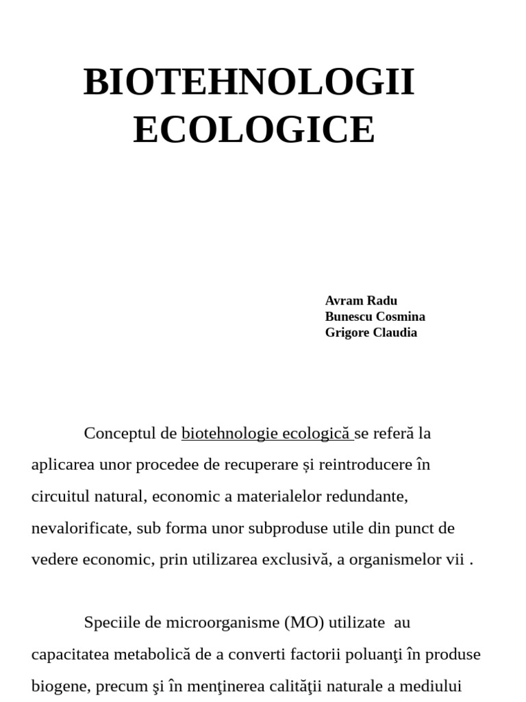 Biotehnologii Ecologice | PDF