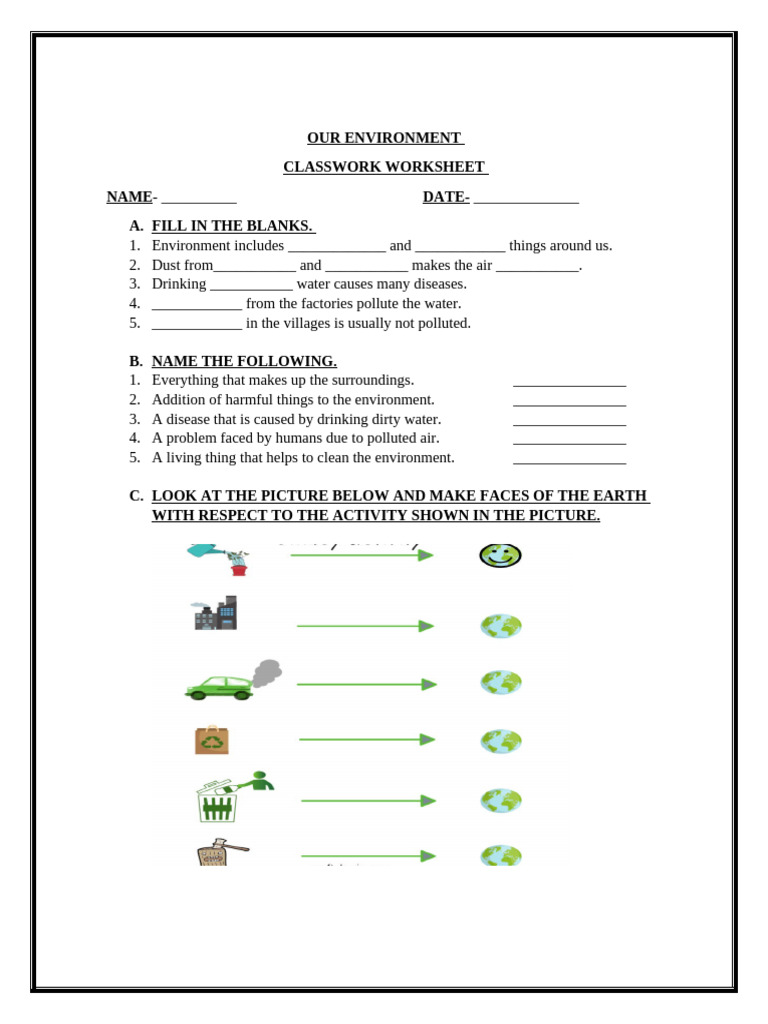 0927459406-Our Environment - Class Work Worksheet | PDF