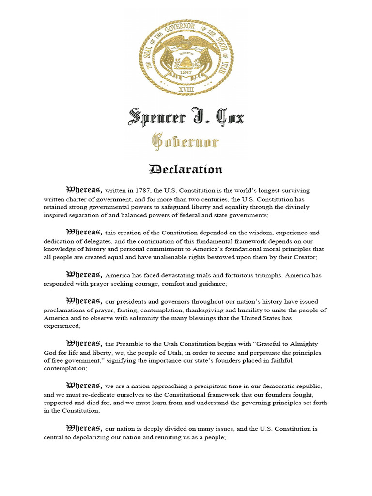 Utah Declaration: A Day of Prayer, Fasting and Contemplation | PDF ...