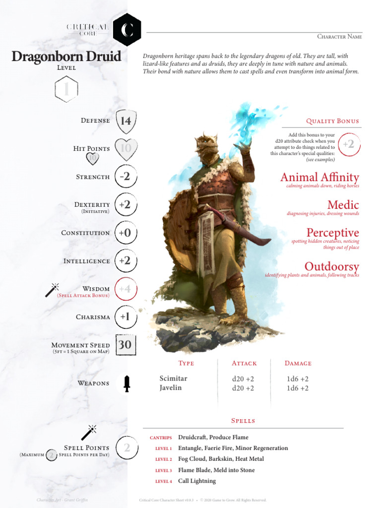 Character Sheet Druid v0.8.3 Print Friendly | PDF