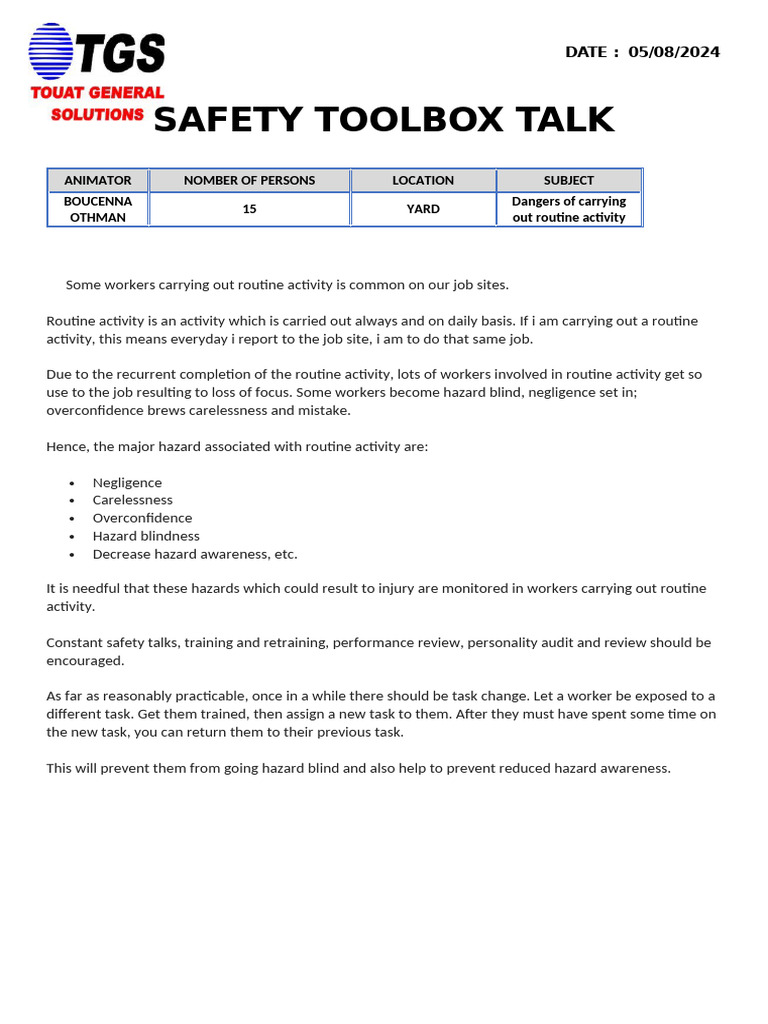 Dangers of Carrying Out Routine Activity | PDF