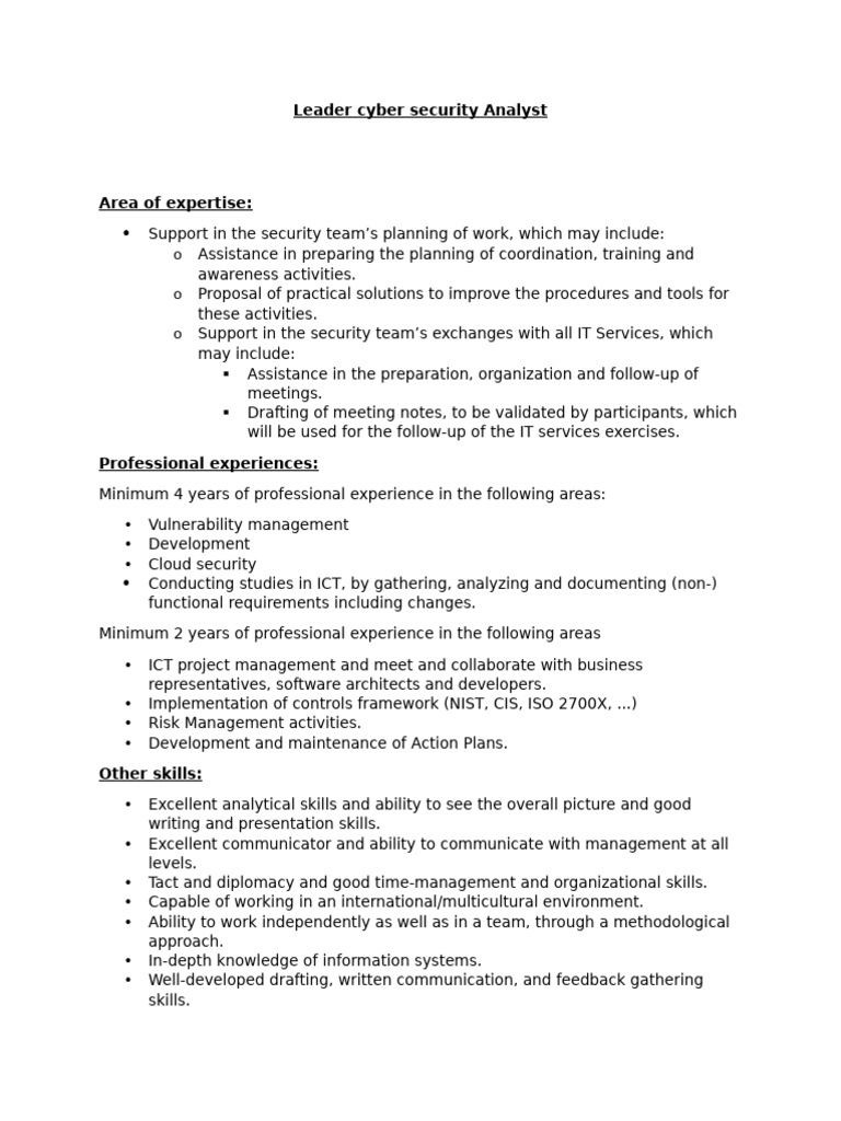 Leader Cyber Security Analyst | PDF