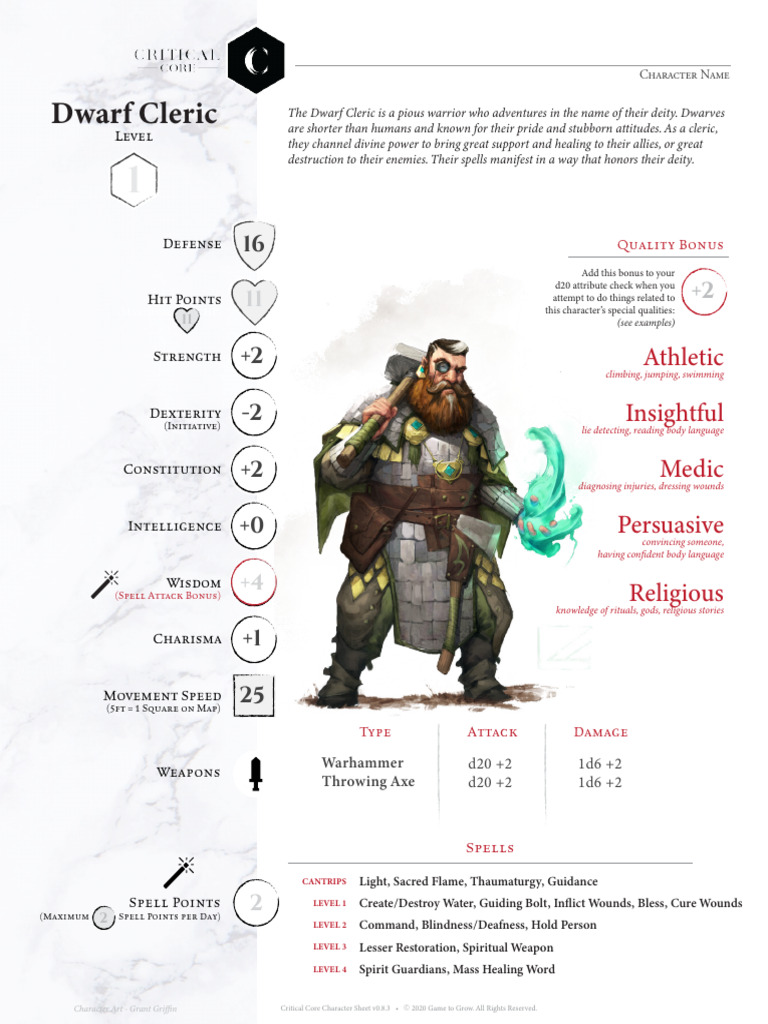 Character Sheet Cleric v0.8.3 Print Friendly | PDF