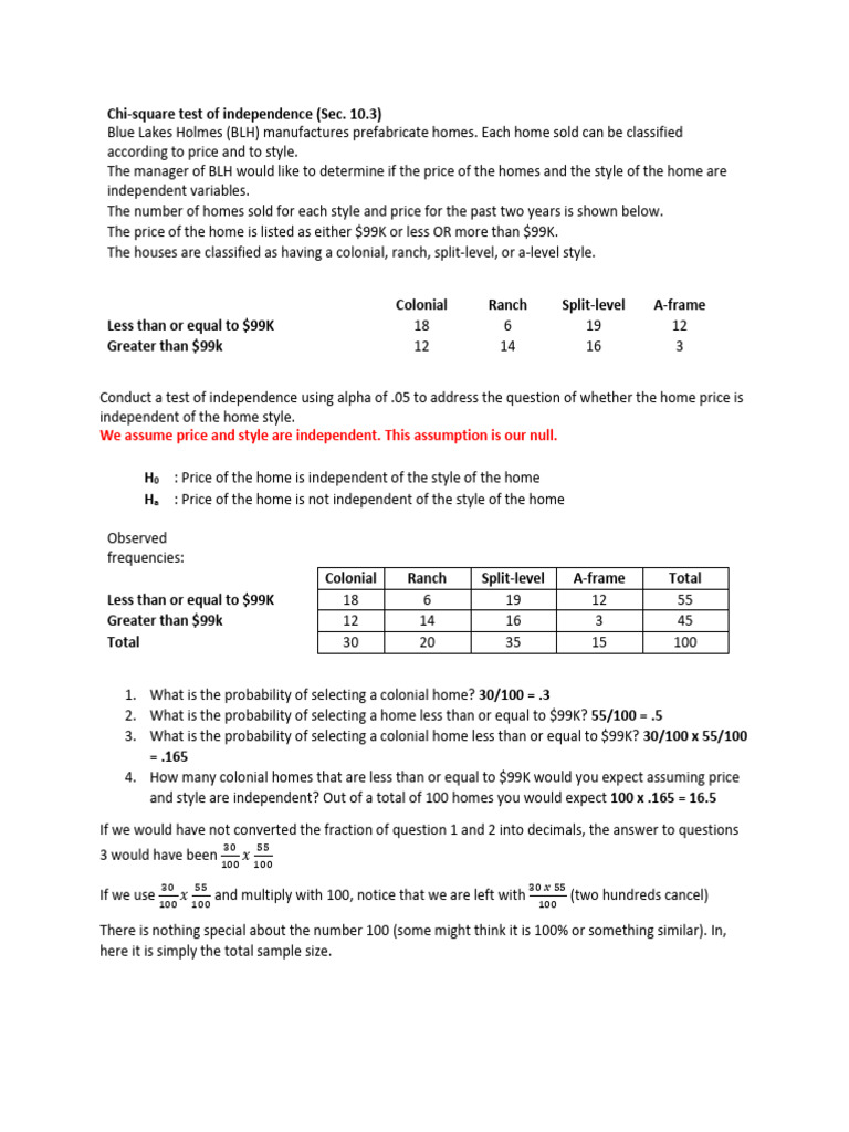 9-Sec. 10.3 - Chi-Square Test of Independence Example | PDF
