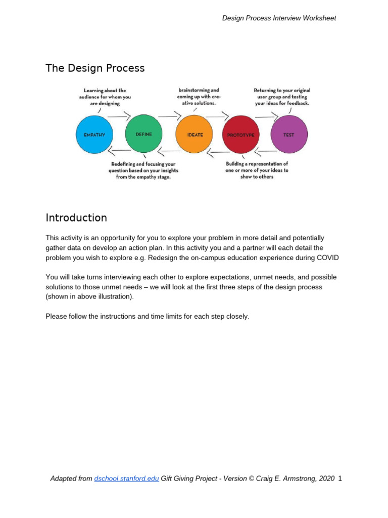 Design Thinking Interview Worksheet | PDF