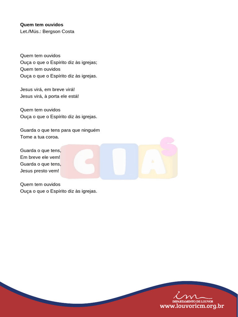 Quem Tem Ouvidos - Letra e Cifra CIAs | PDF