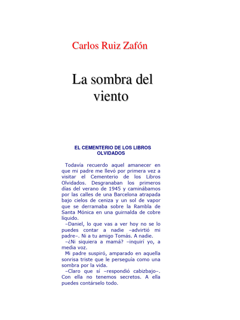 Carlos Ruiz Zafón - La Sombra Del Viento | PDF