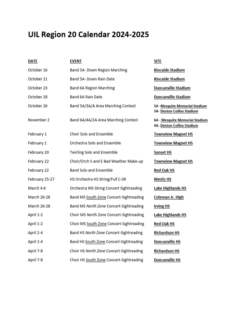 UIL Region 20 Calendar 2024 2025 5 14 24.54017ab1 | PDF