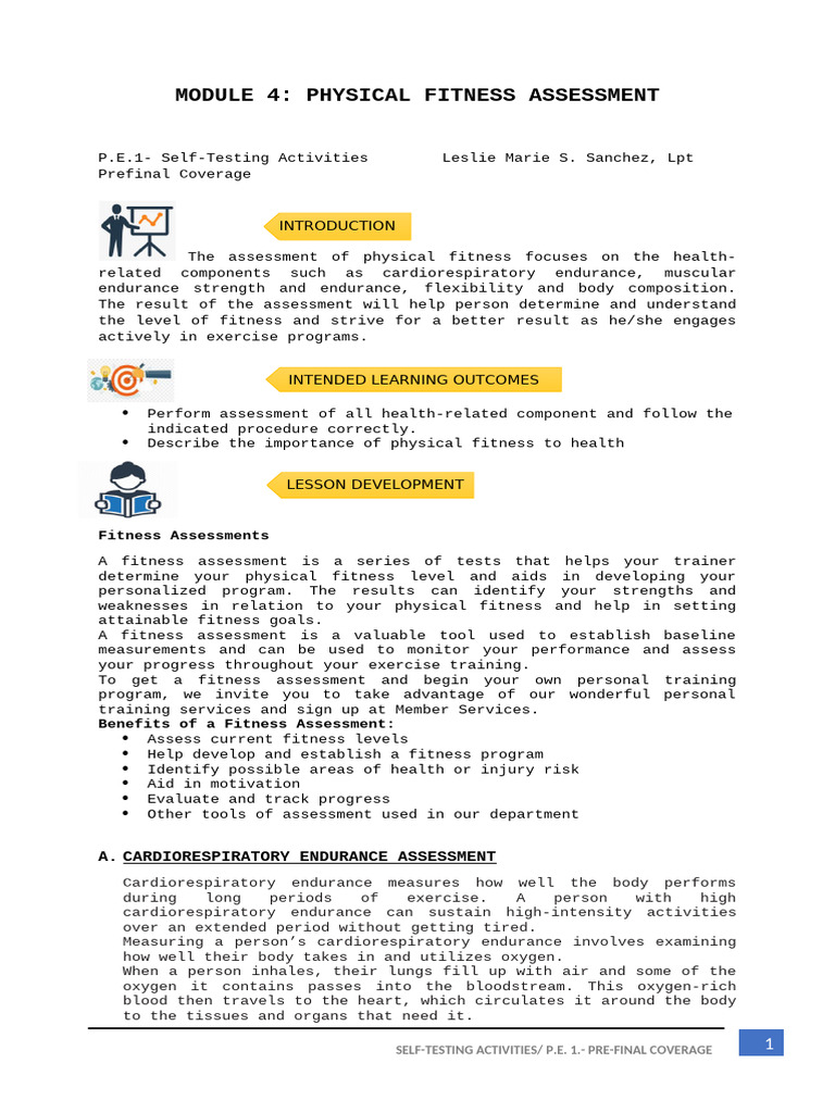 Lesson 4 Fitness Assessment | PDF