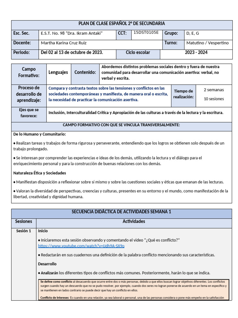 Planeación Segundo de Secundaria | PDF