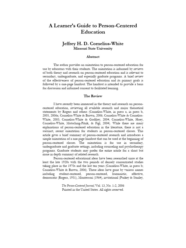 A Learner's Guide To Person-Centered Education: Jeffrey H. D. Cornelius ...