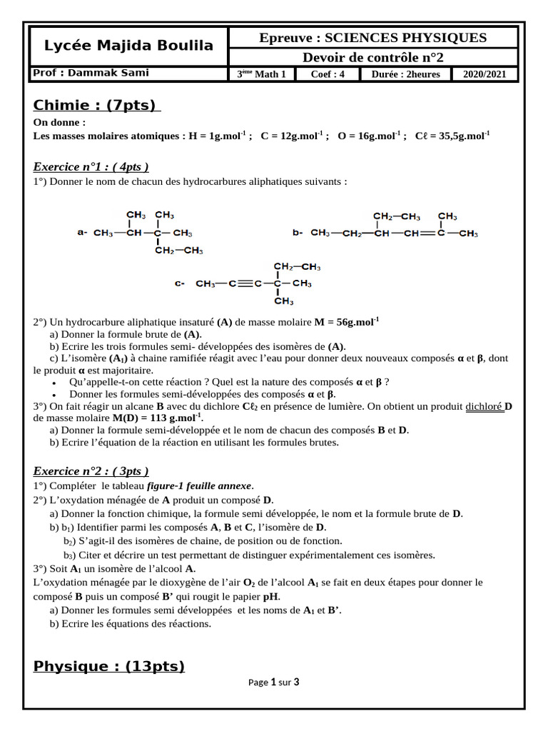 20 21 Devoir de Controle n2 3 Math 2 | PDF