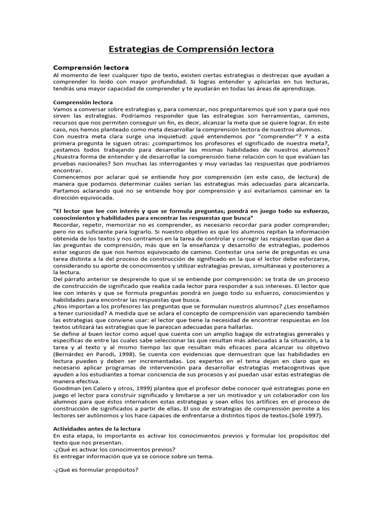 Estrategias de Comprensión Lectora | PDF