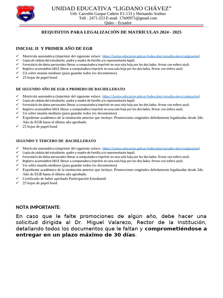 Requisitos para Matriculas | PDF