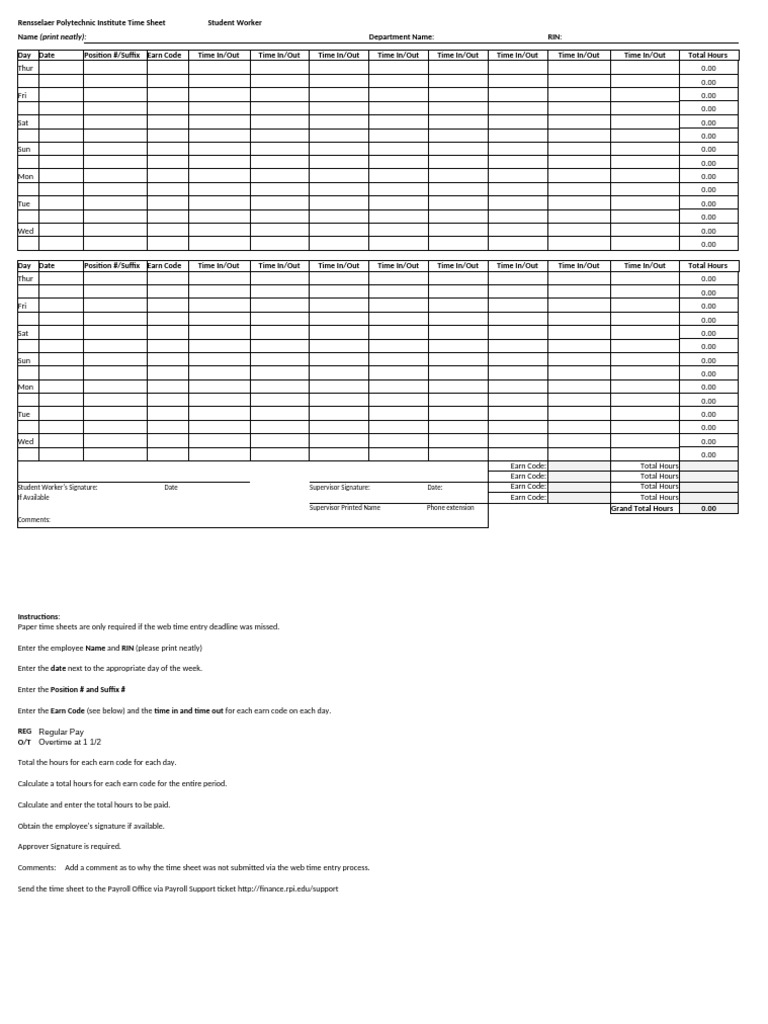 Student Paper Timesheet | PDF