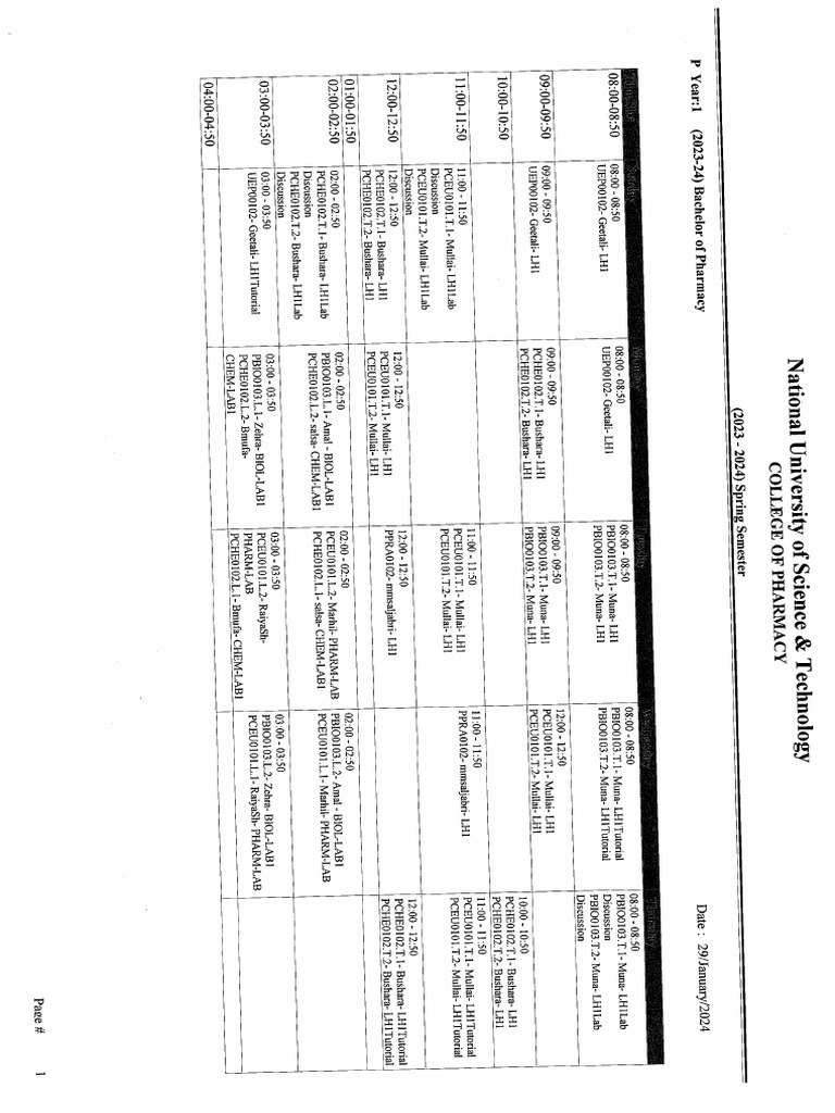 Timetable - Spring 2024 Updated | PDF