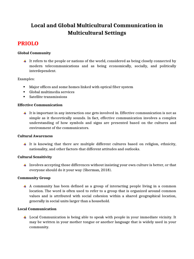 Local and Global Multicultural Communication in Multicultural Settings | PDF | Communication ...