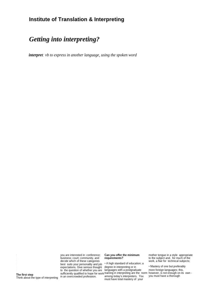 ITI Getting Into Interpreting | PDF