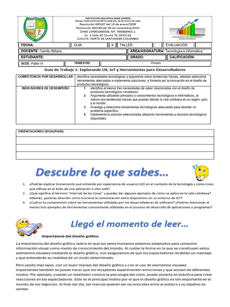 Guia De 9 N°1 Explorando Ux Iot Y Herramientas Para Desarrolladores Pdf