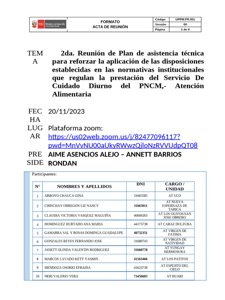 FORMATO.001 - Acta de Socializacion A Los ATs Plan | PDF