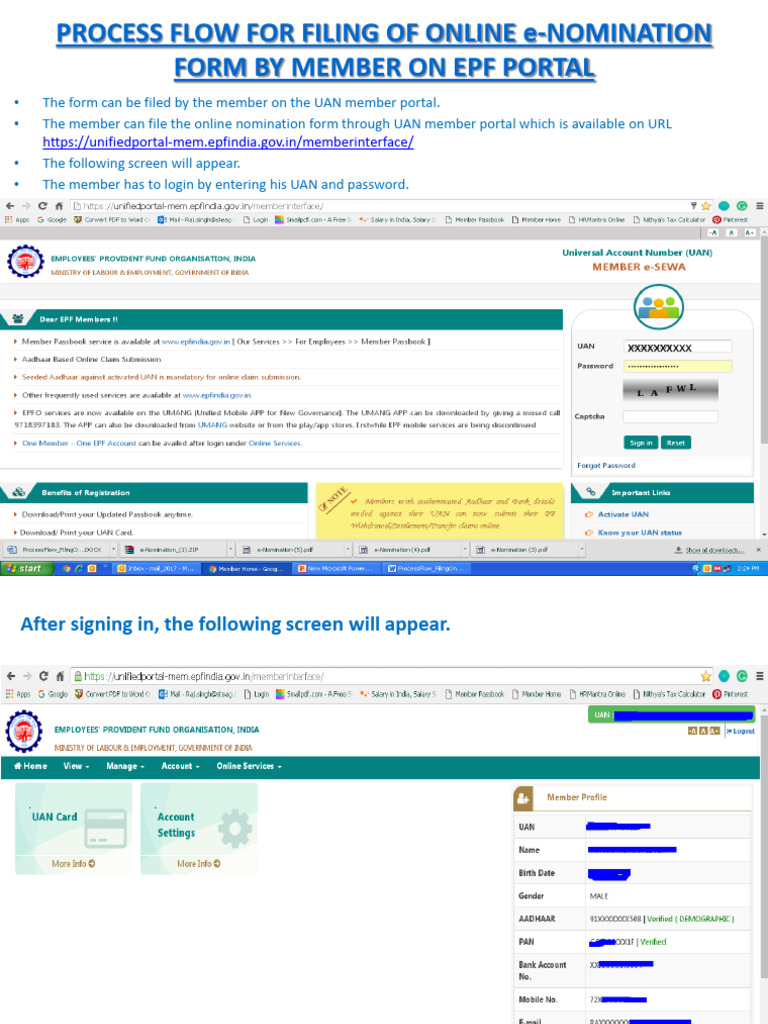 Process Flow For Epf E-Nomination | PDF