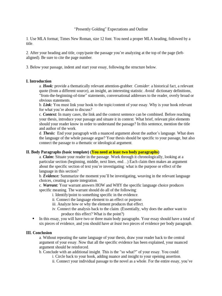 Presently Golding Expectations and Outline | PDF