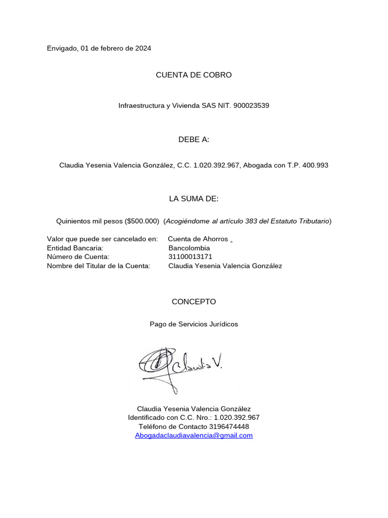 Formato Cuenta de Cobro | PDF