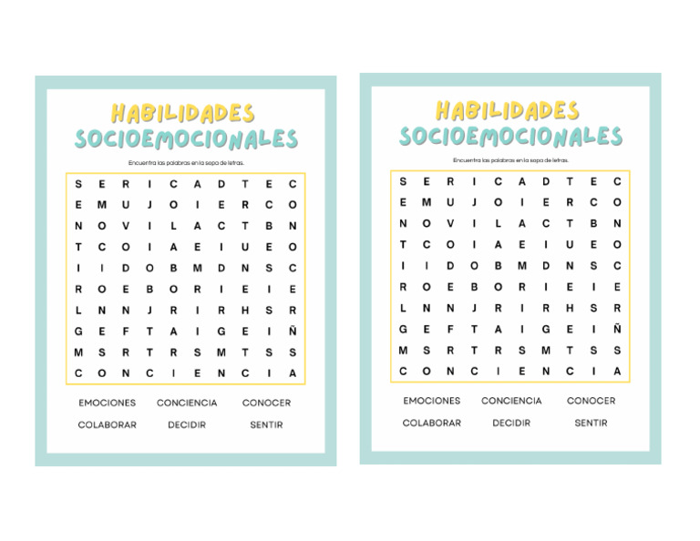 Sopa de Letras Habilidades Socioemocionales | PDF