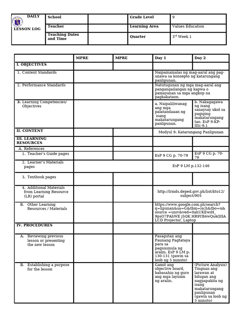 3rd Quarter ESP 9 Module 1 Week 1 Up | PDF