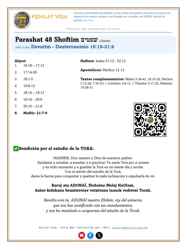 Parashat 48 Shoftim - Kehilat Vida | PDF