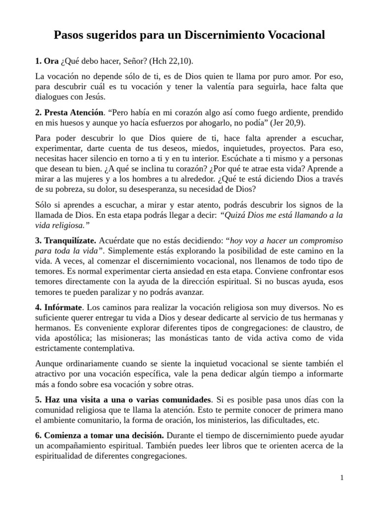 Pasos para El DISCERNIMIENTO VOCACIONAL | PDF