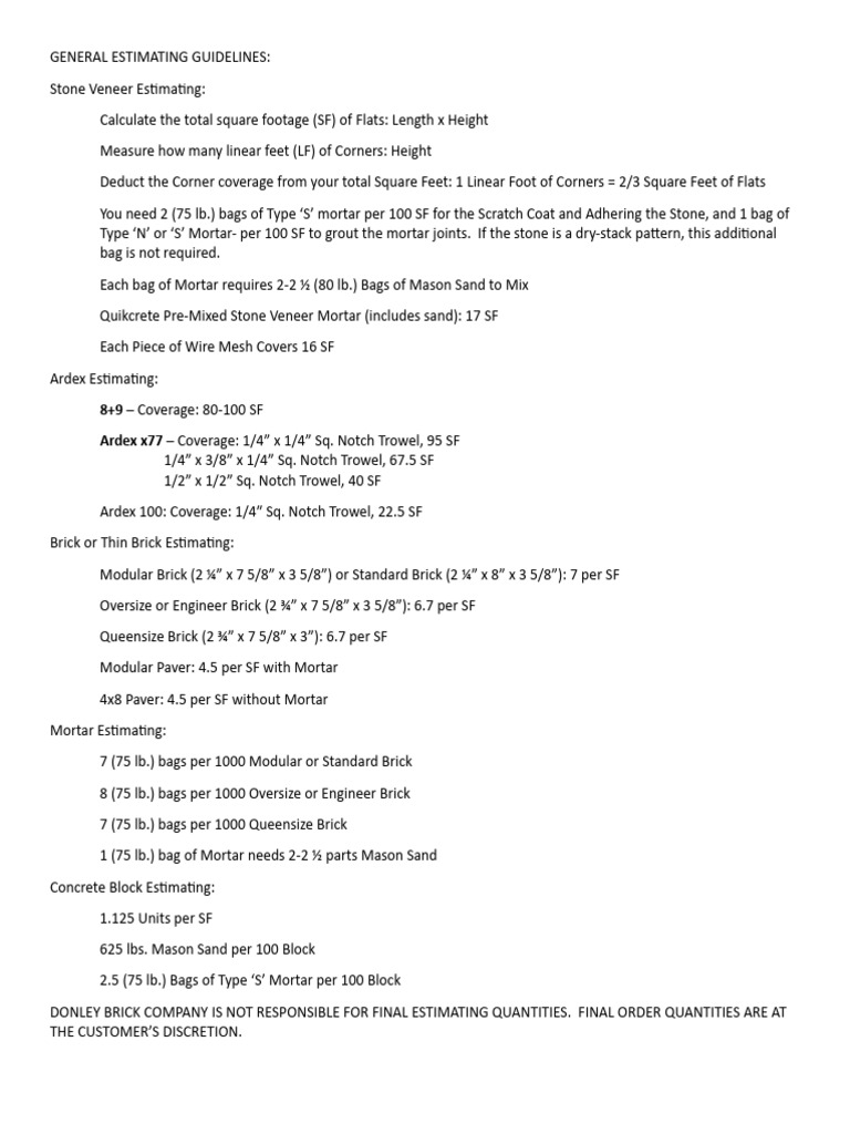 General Estimating Guidelines | PDF