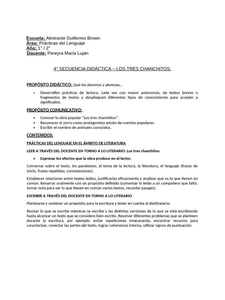 Cuarta Secuencia Los Tres Chanchitos 1 Y 2 Pdf