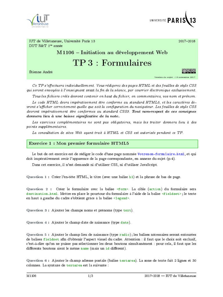 M1106 TP3 Sujet | PDF